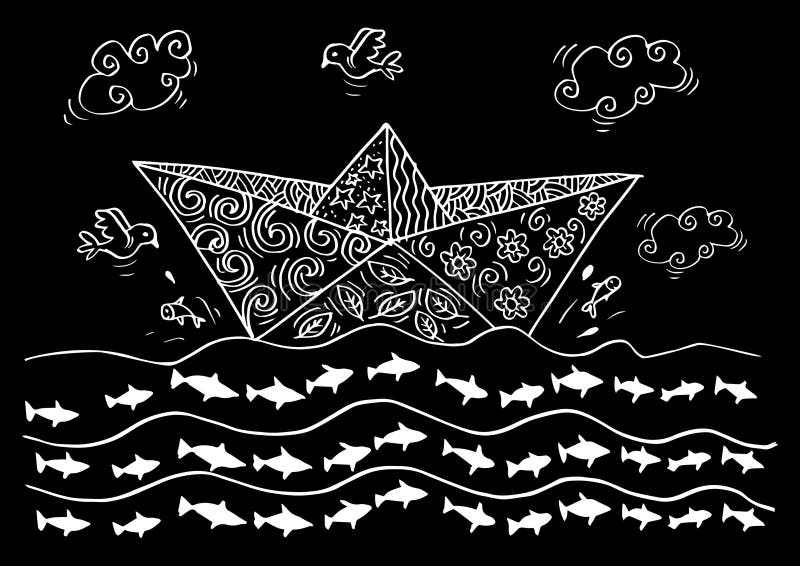 Doodle of Paper boats stock illustration. Illustration of ocean - 131730752