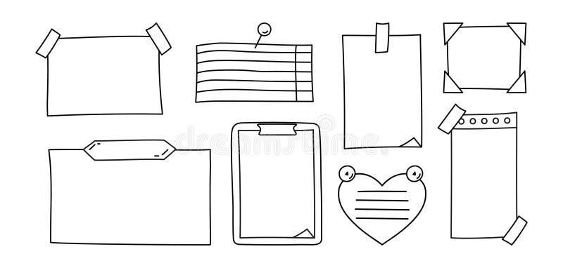 Doodle Paper Notes Set. Paper Sheets, Stickers and Pins Stock Vector ...