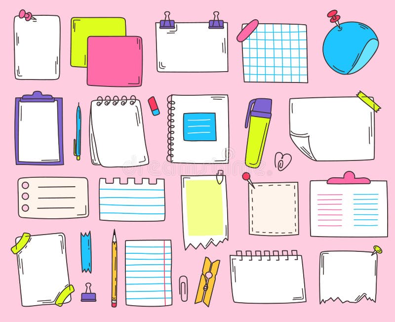 Doodle Paper Sheets, Cute Planner Sticky Notes. Hand Drawn Notebook ... Doodle Paper Sheets, Cute Planner Sticky Notes. Hand Drawn Notebook ...