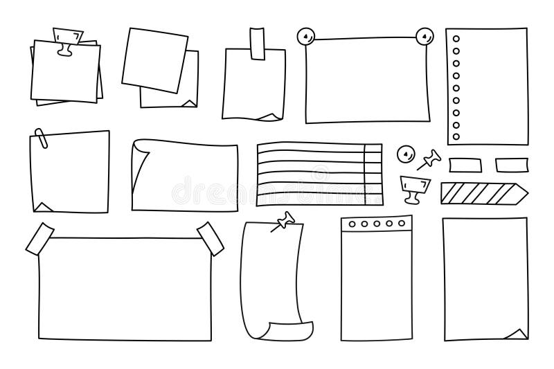 Doodle Paper Sheets, Stickers and Pins. for Notes, To Do List and Memo ...