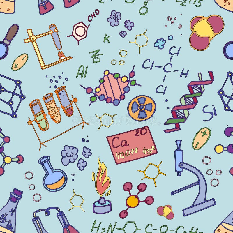 Doodle pattern chemistry stock vector. Illustration of education - 65553029