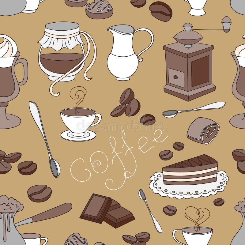 Doodle pattern coffee stock vector. Illustration of icon - 66295526