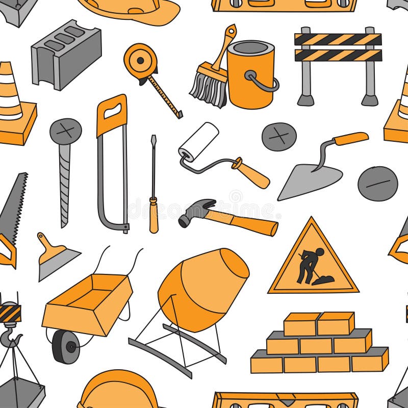 Doodle Pattern Construction Stock Vector - Illustration of hammer, industry: 65591170