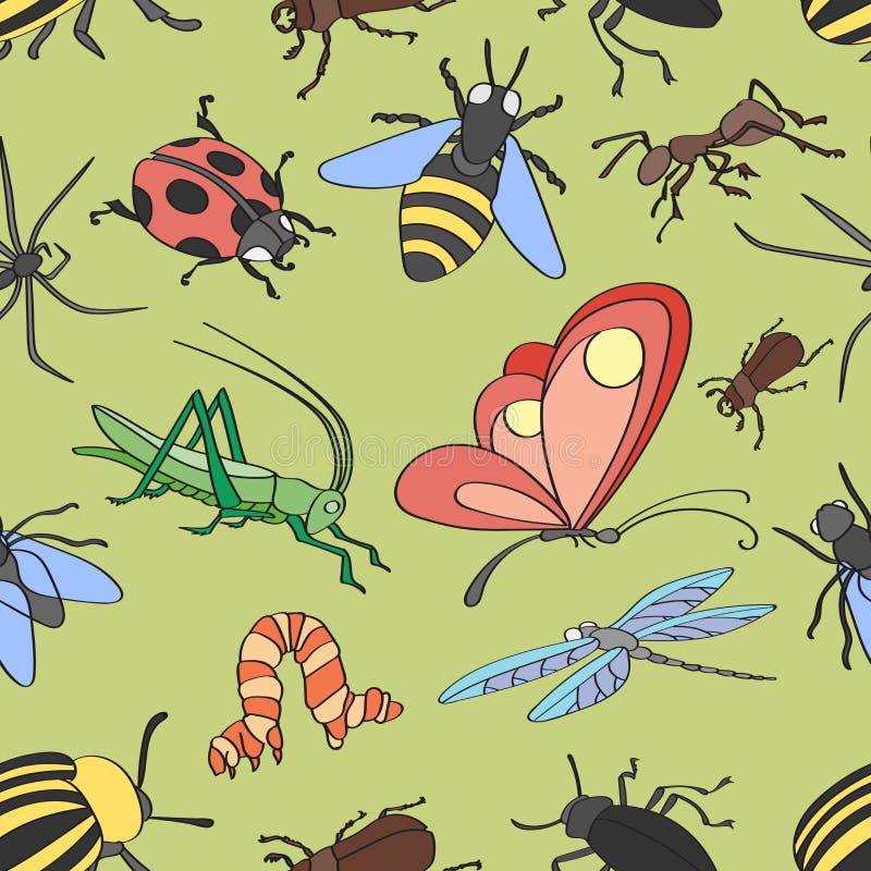 Doodle pattern insects stock vector. Illustration of doodle - 65553507