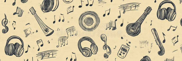 This Doodle Pattern Showcases an Array of Musical Instruments, Notes ...