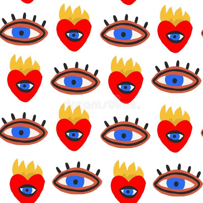 Doodle Pattern with Stylish Hearts Symbols and Eyes. Doodle Eyes ...