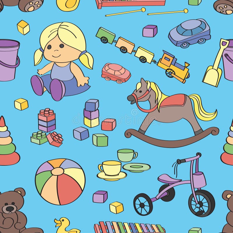 Toys set pattern stock vector. Illustration of doll, cartoon - 79235842