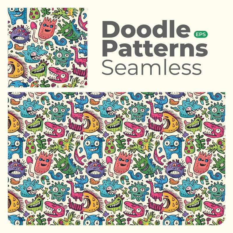 Doodle Monster Patterns Seamless Eps Stock Vector - Illustration of ...