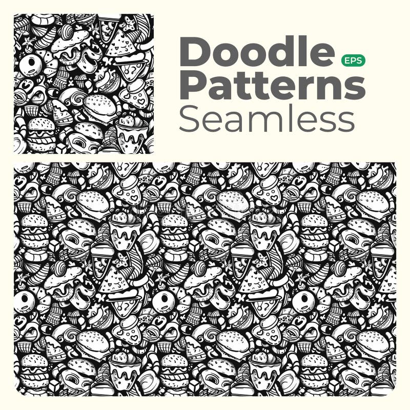 Doodle Abstract Monochrome Patterns Seamless Eps Stock Illustration ...