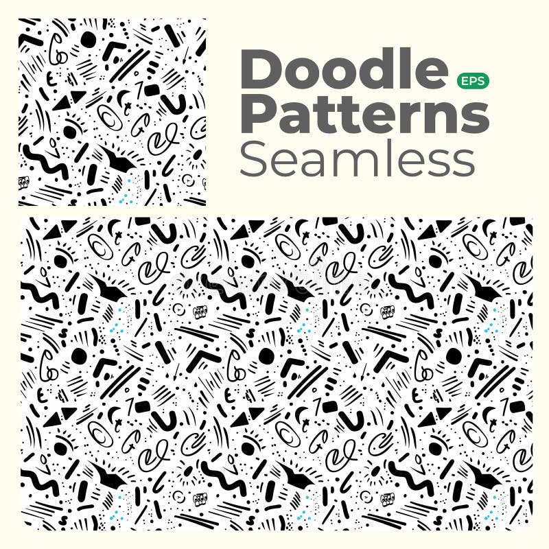 Doodle Monochrome Patterns Seamless Eps Stock Vector - Illustration of ...
