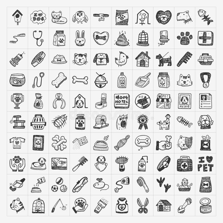 Doodle pet icons set stock vector. Illustration of pets - 37130587