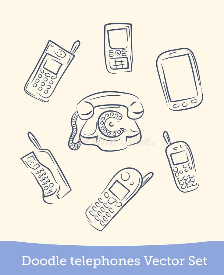 Doodle Phone Set Isolated on White Background. Vector Stock Vector ...