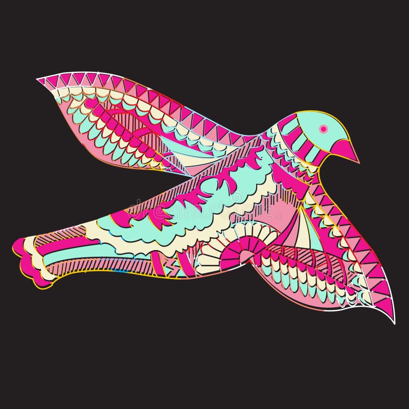 Doodle, Picture of Flying Decorative Bird, Vector Illustration Stock ...