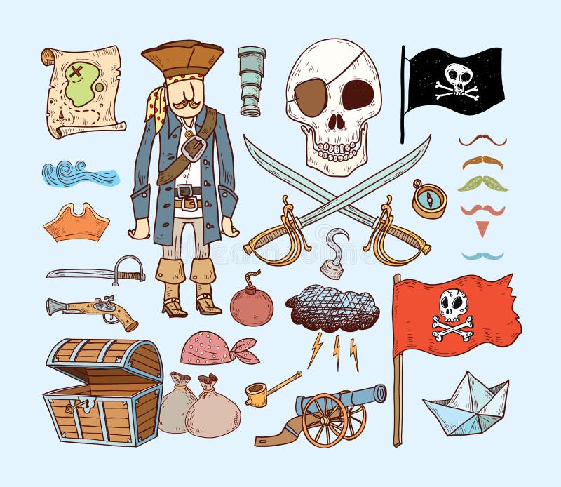 Doodle Pirate Elements, Illustration. Stock Vector - Illustration of ...
