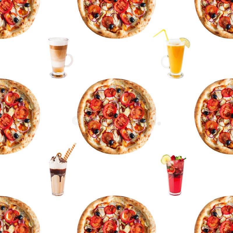 Doodle Pizza Seamless Pattern Background. Fast Food Seamless Pattern ...