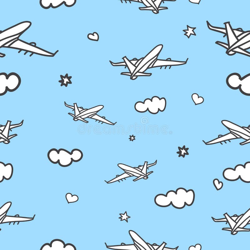 Doodle Flying Airplanes Seamless Background. Stock Vector ...