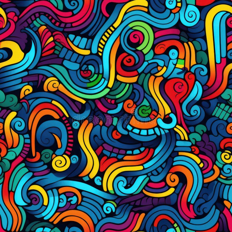 Doodle Pop Art Seamless Pattern. Crazy Color Palette. Psychedelic ...