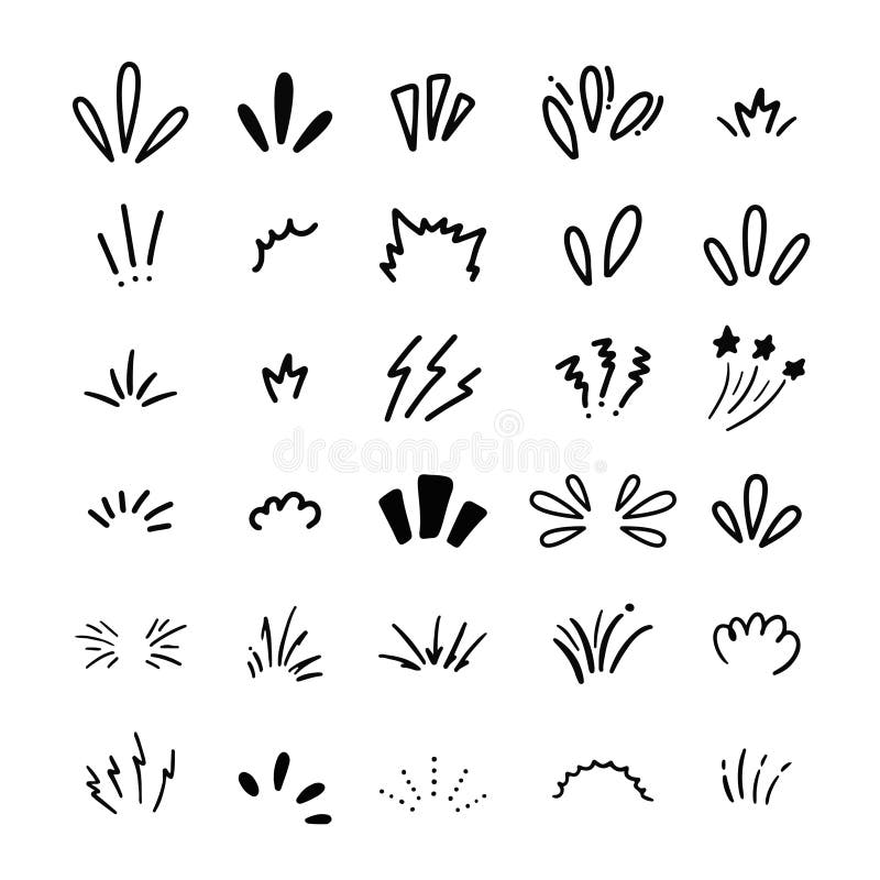 Doodle Pop Shine Line Elements. Doodle Bursting Hand Drawn Sparkle ...
