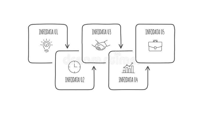 Doodle Process Infographic with 5 Options. Hand Drawn Icons. Thin Line ...