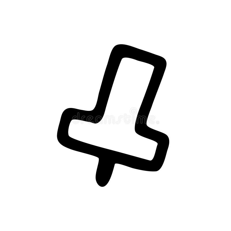 Doodle Push Pin or Thumb Tack Icon. Line Art Style Graphic Design ...