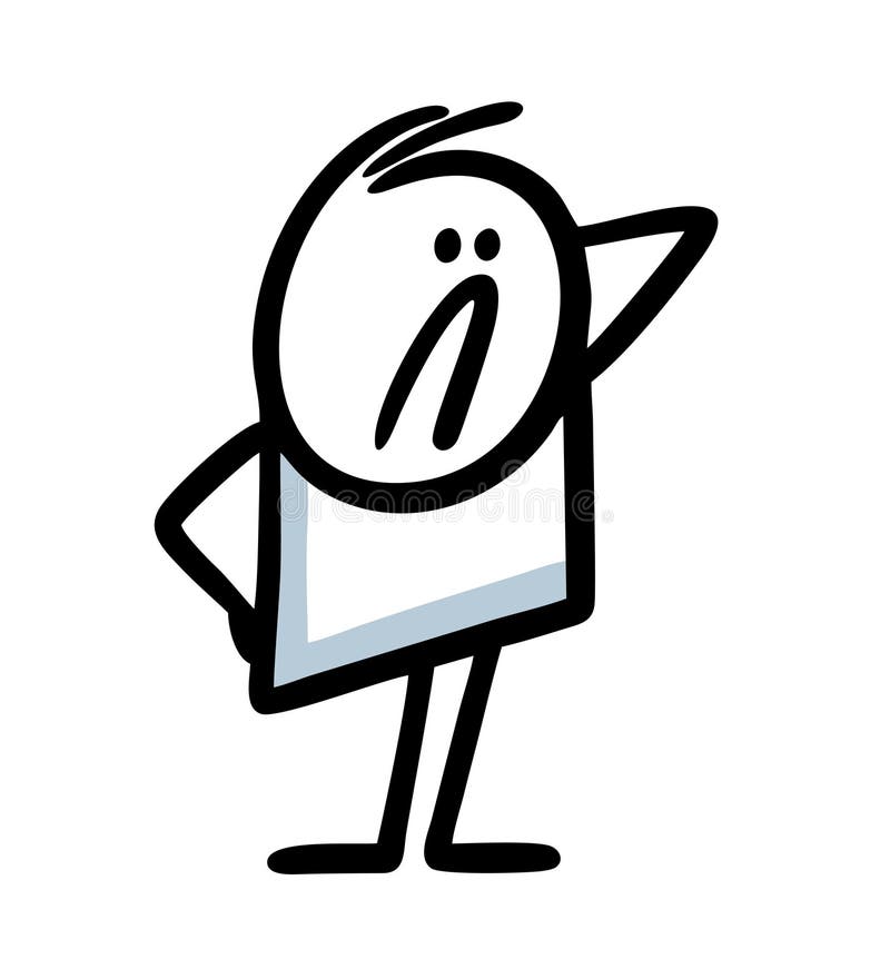 Doodle Puzzled Character Stands Thoughtfully Scratching His Head. Stock ...