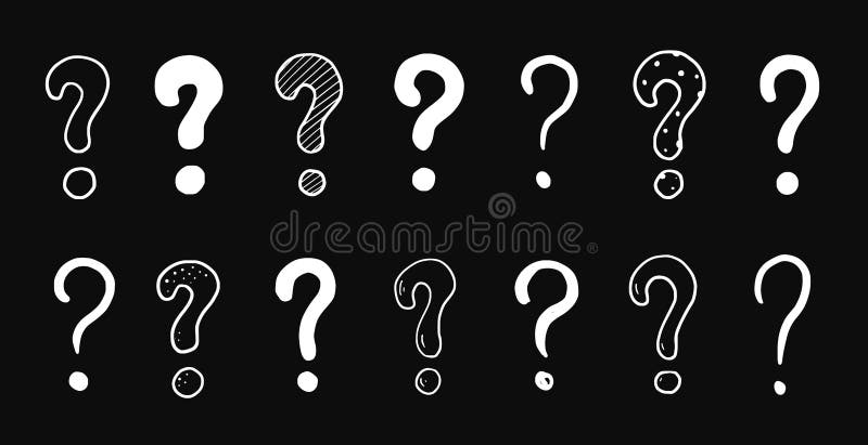 Doodle Question Sign Mark Set. Hand Drawn Chalkboard Sketch Style Ask ...