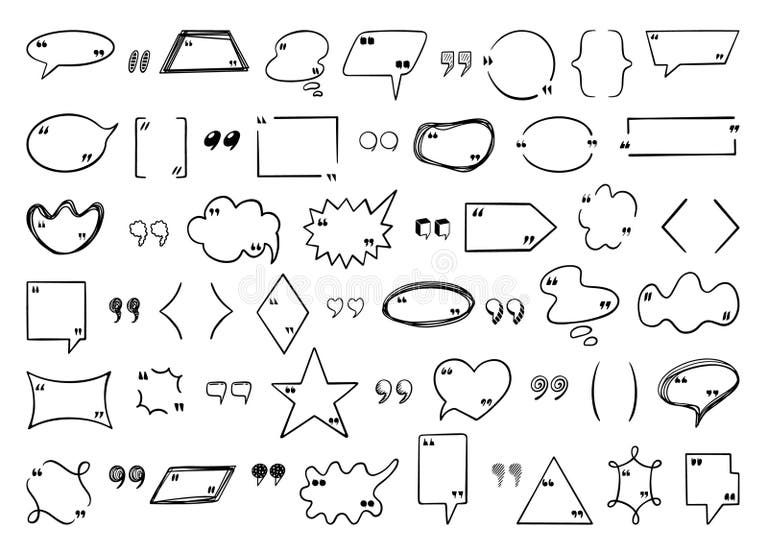 Doodle Quotation Frames Design. Hand Drawn Speech Bubbles, Punctuation ...