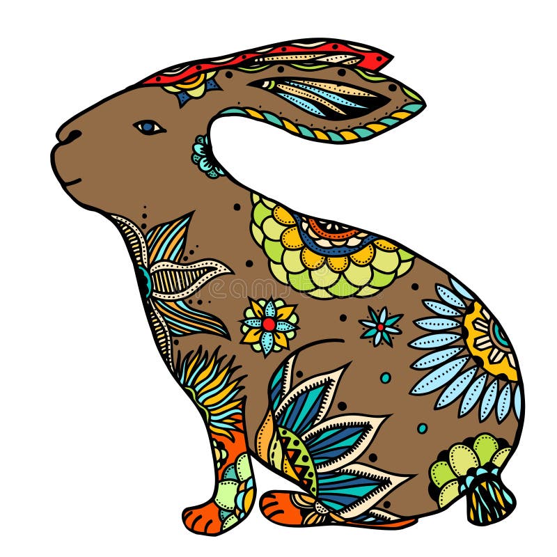 Doodle rabbit illustration stock vector. Illustration of brown - 68413703