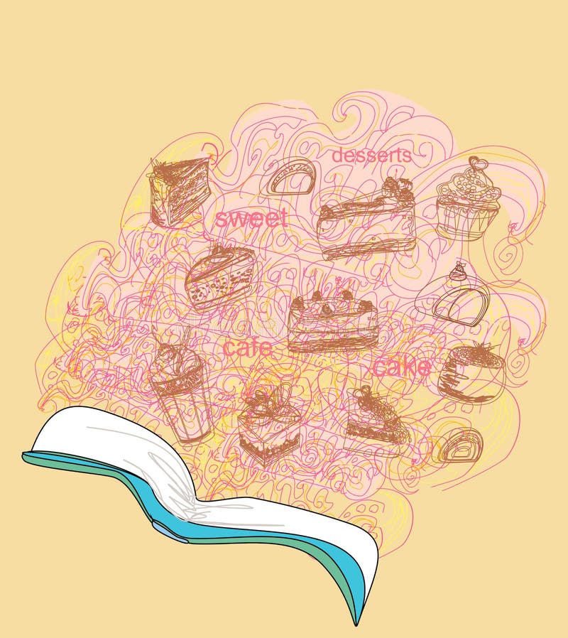 Doodle with Recipe Book, Dessert Ingredients Stock Vector ...