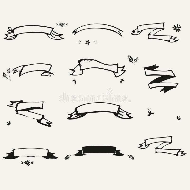 Doodle Ribbons Banner Vector Collection Stock Vector - Illustration of ...