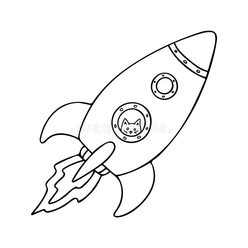 Doodle of Rocket with Cat Astronaut Stock Vector - Illustration of ...