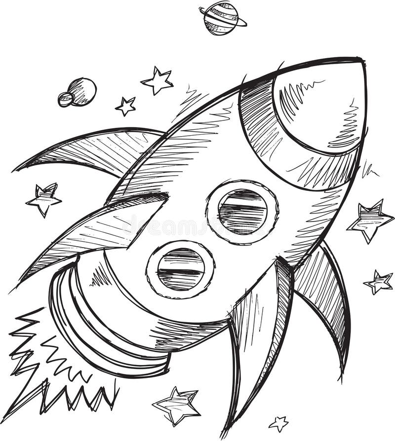 Rocket Space Doodle Sketch Vector Stock Vector - Illustration of travel ...