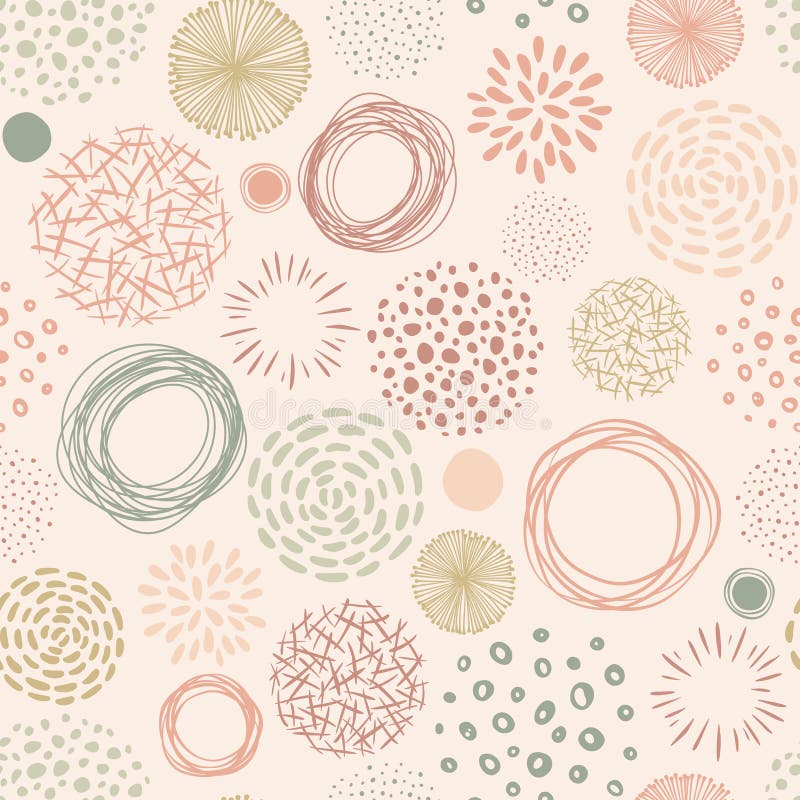 Circle Texture with Doodle and Scribble Shapes. Vector Seamless Pattern ...