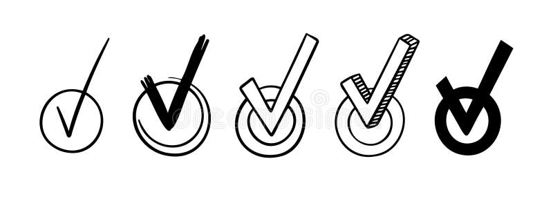 Doodle Round Checkboxes with Tick. Hand Drawn Scribble Check Marks with ...