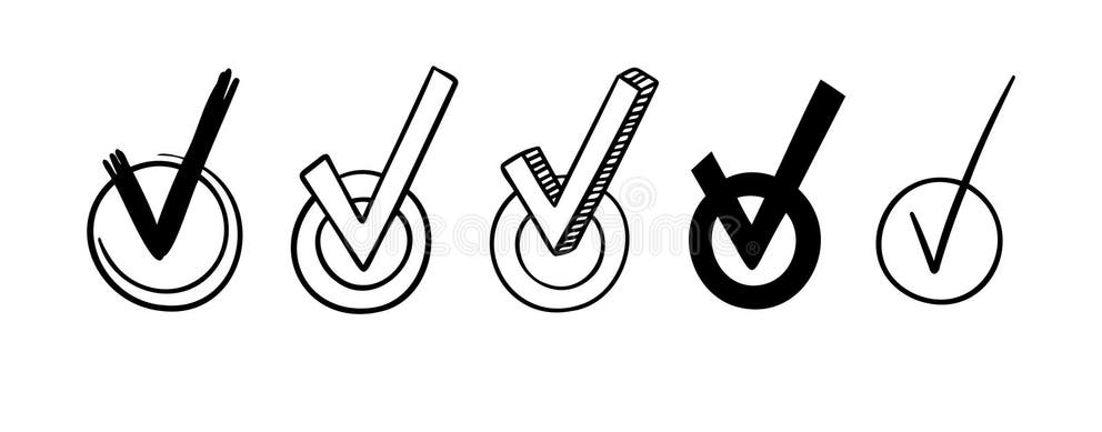Doodle Round Checkboxes with Tick. Hand Drawn Scribble Check Marks with ...
