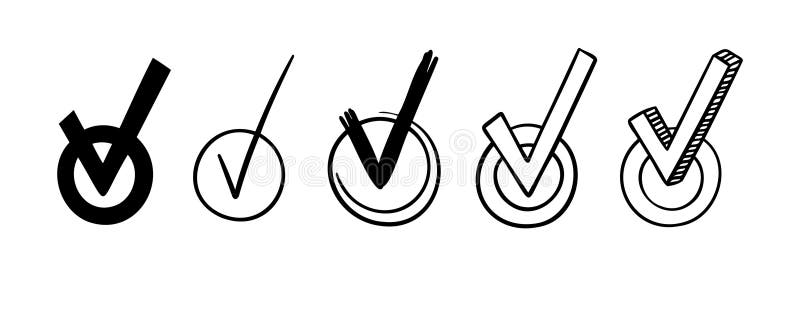Doodle Round Checkboxes with Tick. Hand Drawn Scribble Check Marks with ...