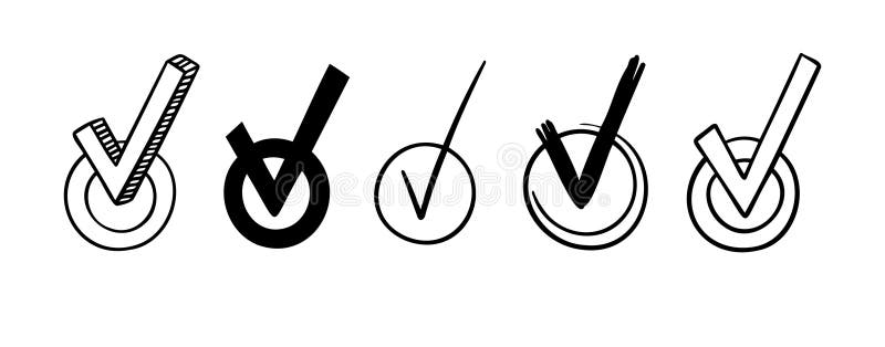 Doodle Round Checkboxes with Tick. Hand Drawn Scribble Check Marks with ...
