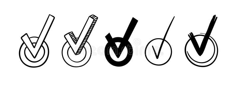 Doodle Round Checkboxes with Tick. Hand Drawn Scribble Check Marks with ...