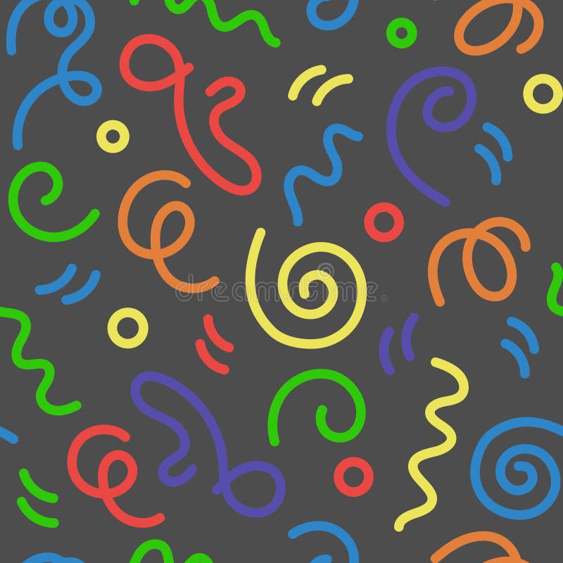 Doodle 90s Style Seamless Pattern on Dark Background with Kid ...