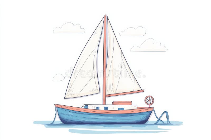 Doodle of a Sailboat with a Nautical Compass and Ropes on Deck, Simple ...