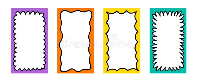Doodle Scalloped Frames in Hippie Style. Psychedelic Retro Border ...