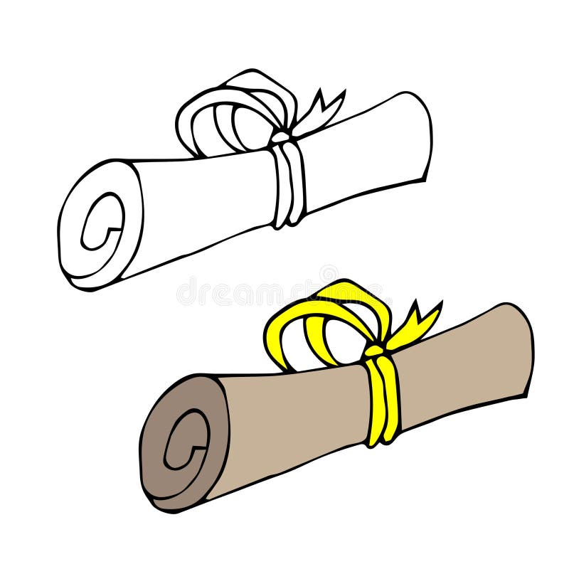 Doodle School Education Scroll with Ribbon Stock Vector - Illustration ...