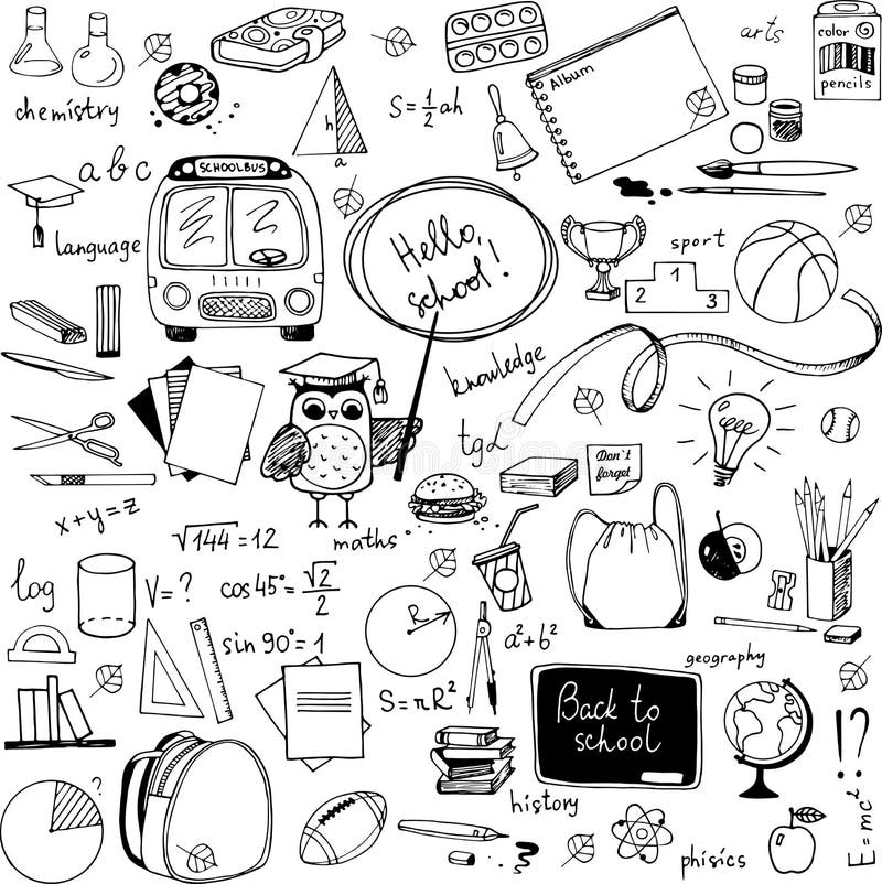 Doodle school items stock vector. Illustration of globe - 98647224