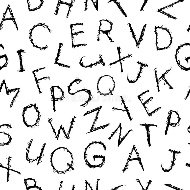 Doodle Scratch Hand Drawn Alphabet Seamless Pattern. Scribble Le Stock ...