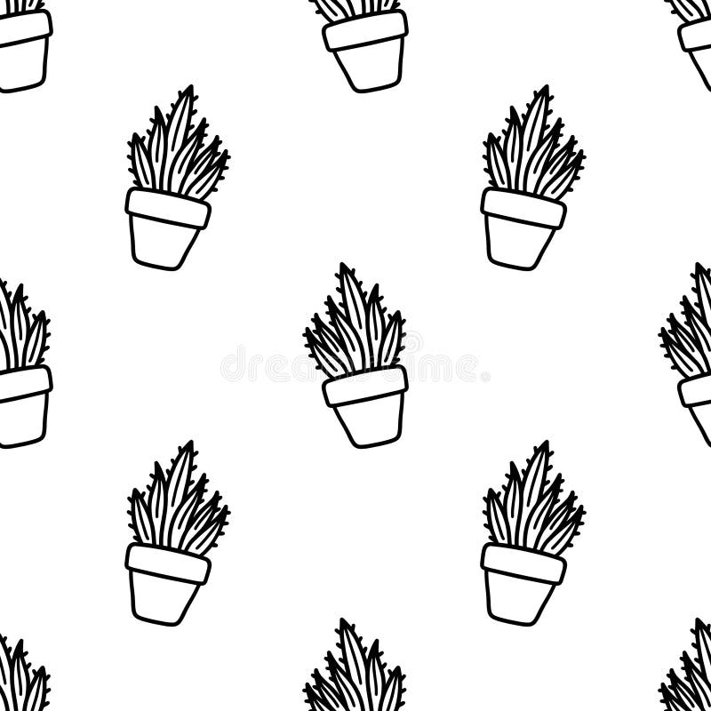 Seamless Patterns of Cactus Outline Cartoon Doodle, Vector. Stock ...