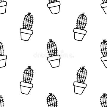 Seamless Patterns of Cactus Outline Cartoon Doodle, Vector. Stock ...