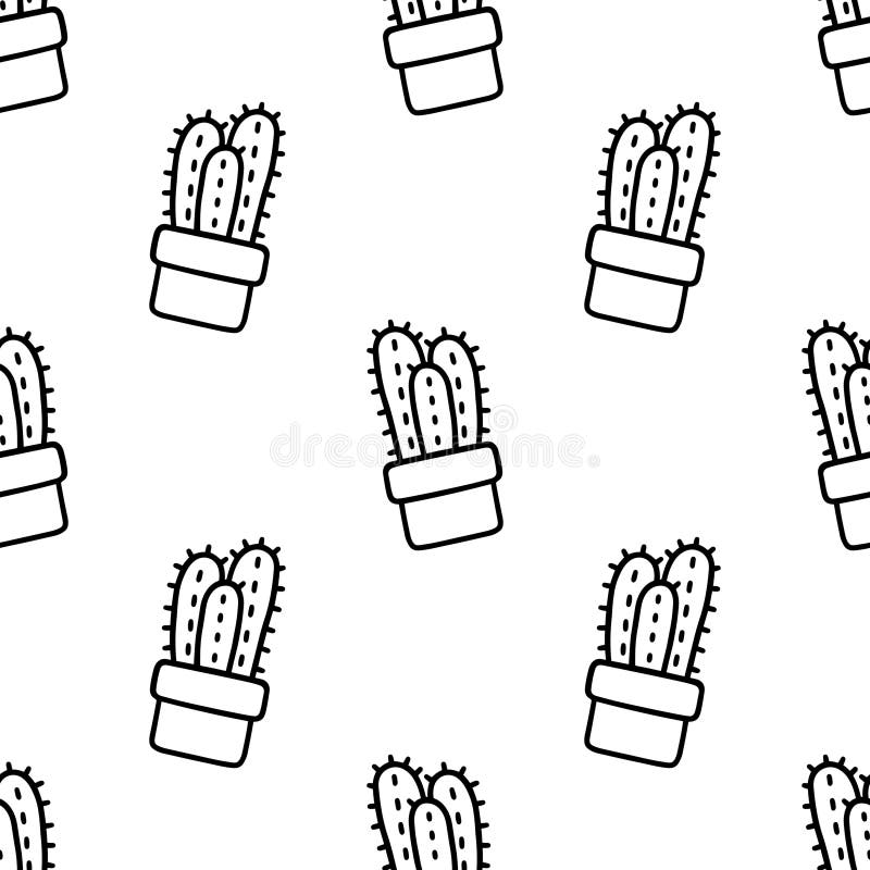 Seamless Patterns of Cactus Outline Cartoon Doodle, Vector. Stock ...