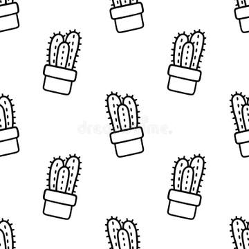 Seamless Patterns of Cactus Outline Cartoon Doodle, Vector. Stock ...
