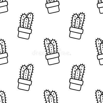 Seamless Patterns of Cactus Outline Cartoon Doodle, Vector. Stock ...