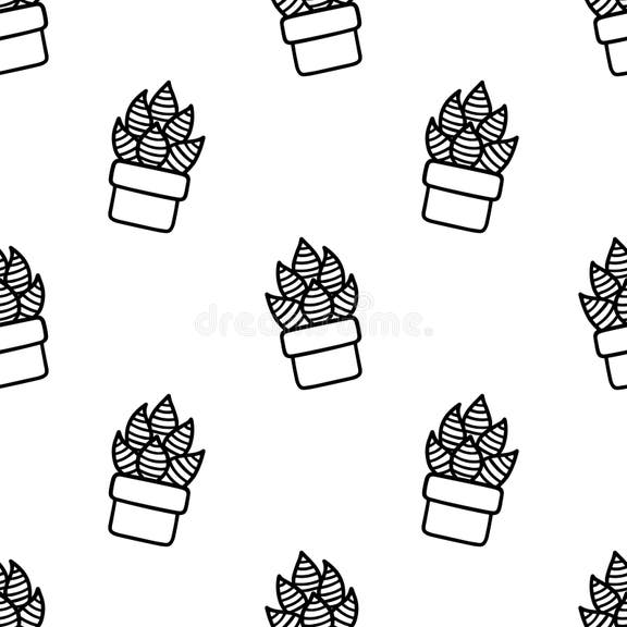 Seamless Patterns of Cactus Outline Cartoon Doodle, Vector. Stock ...